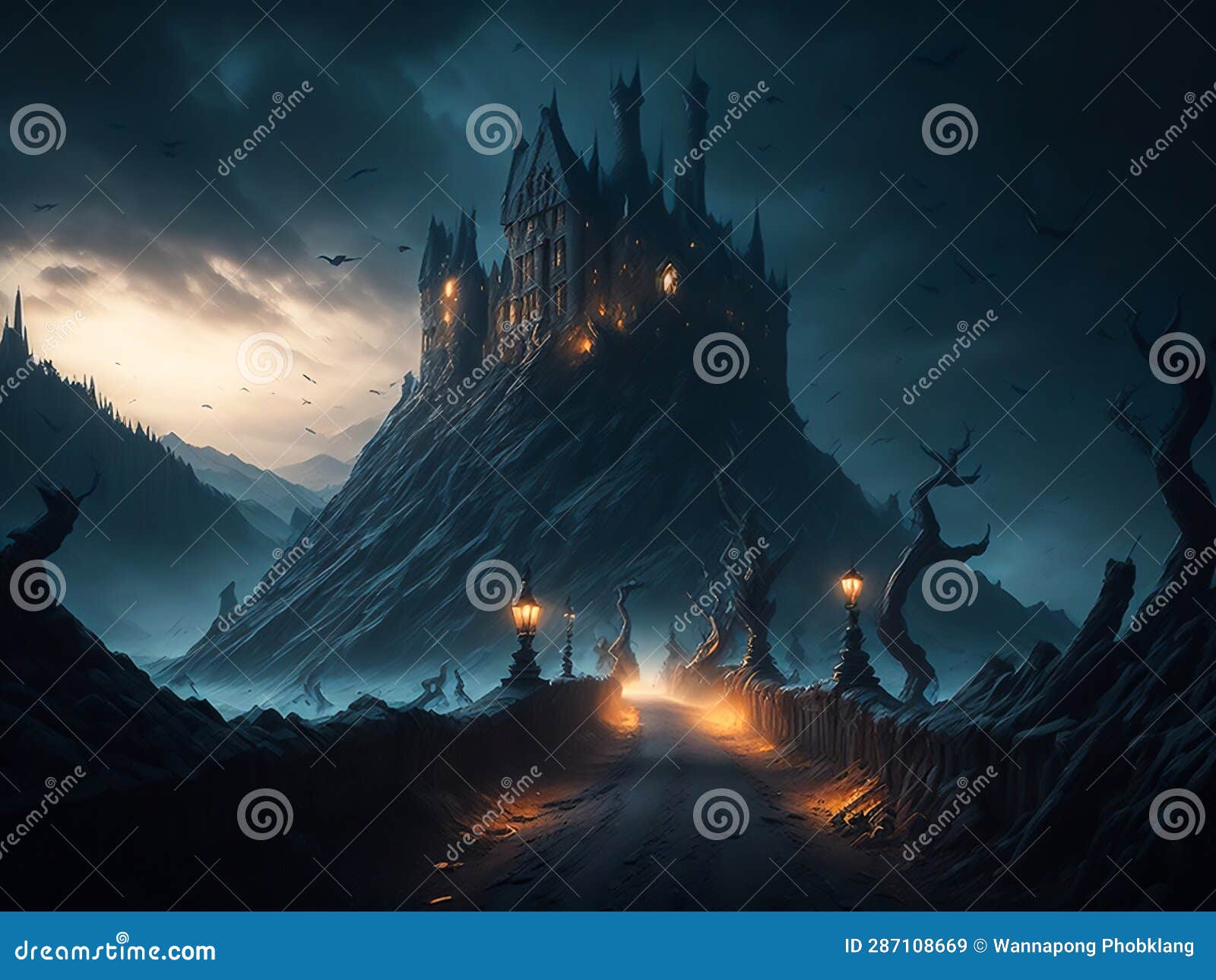 Hellish Landscape Background, Generative Ai Stock Illustration ...