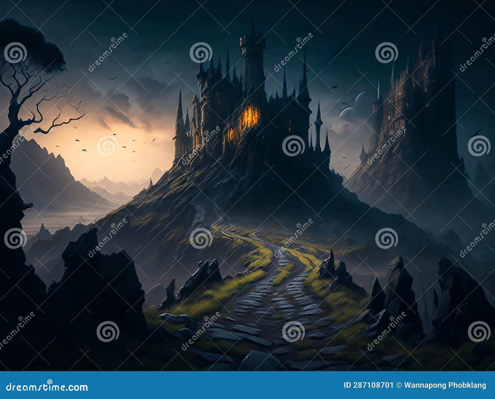 Hellish Landscape Background, Generative Ai Stock Illustration ...