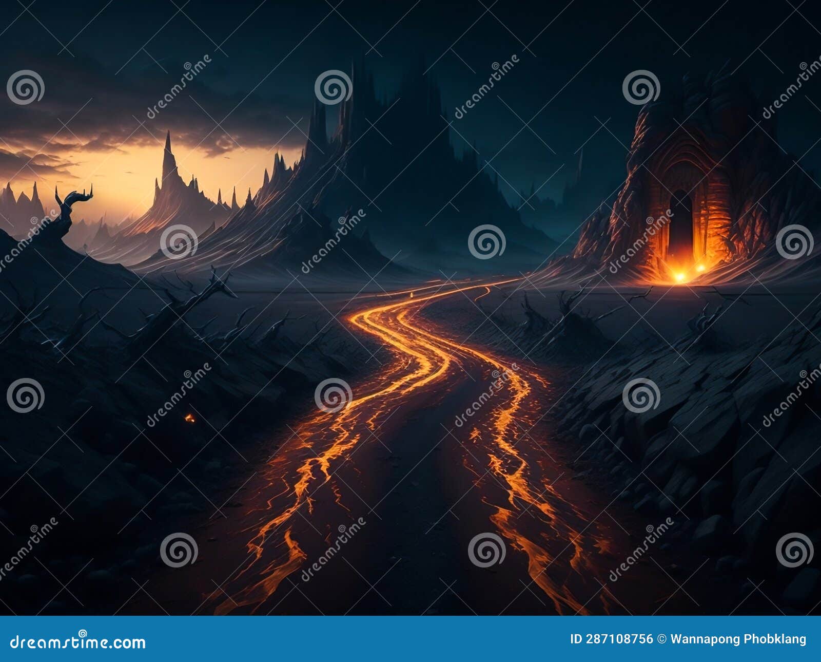 Hellish Landscape Background, Generative Ai Stock Illustration ...