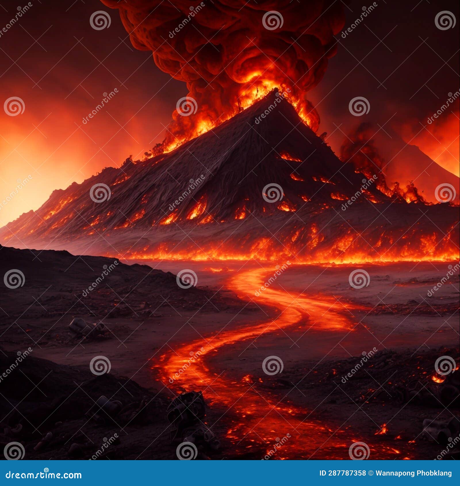 Hellish Landscape Fiery Inferno Surreal, Generative Ai Stock ...