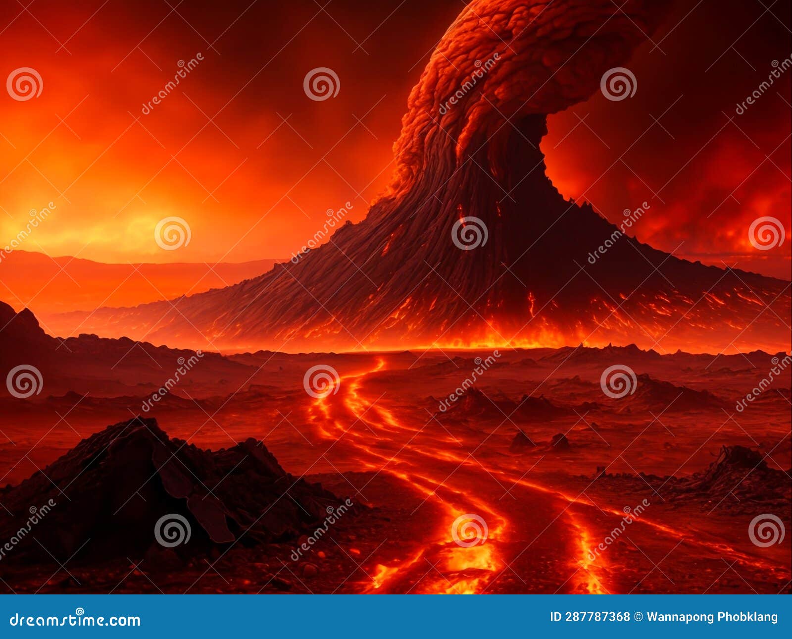 Hellish Landscape Fiery Inferno Surreal, Generative Ai Stock ...