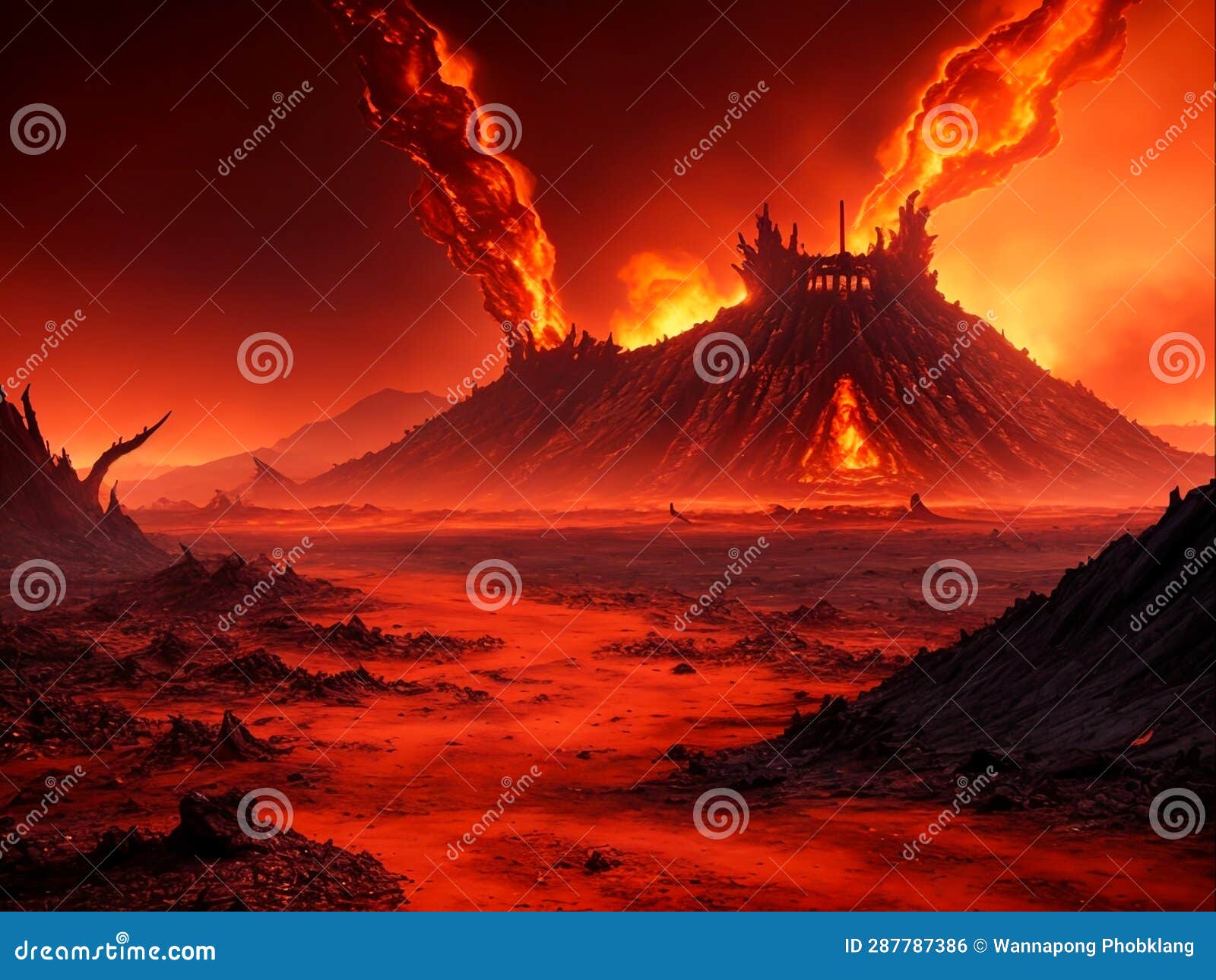 Hellish Landscape Fiery Inferno Surreal, Generative Ai Stock ...