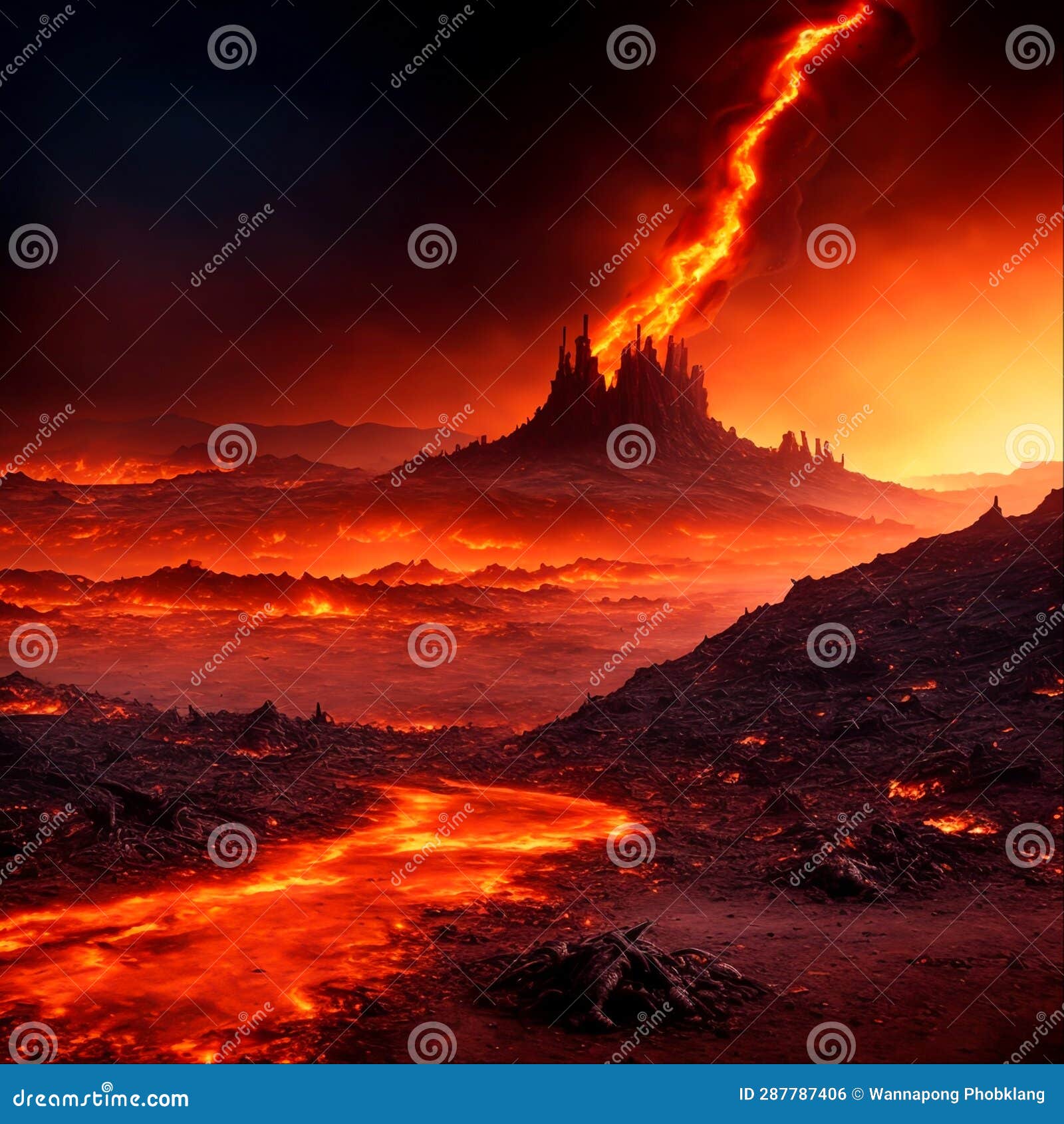 Hellish Landscape Fiery Inferno Surreal, Generative Ai Stock ...