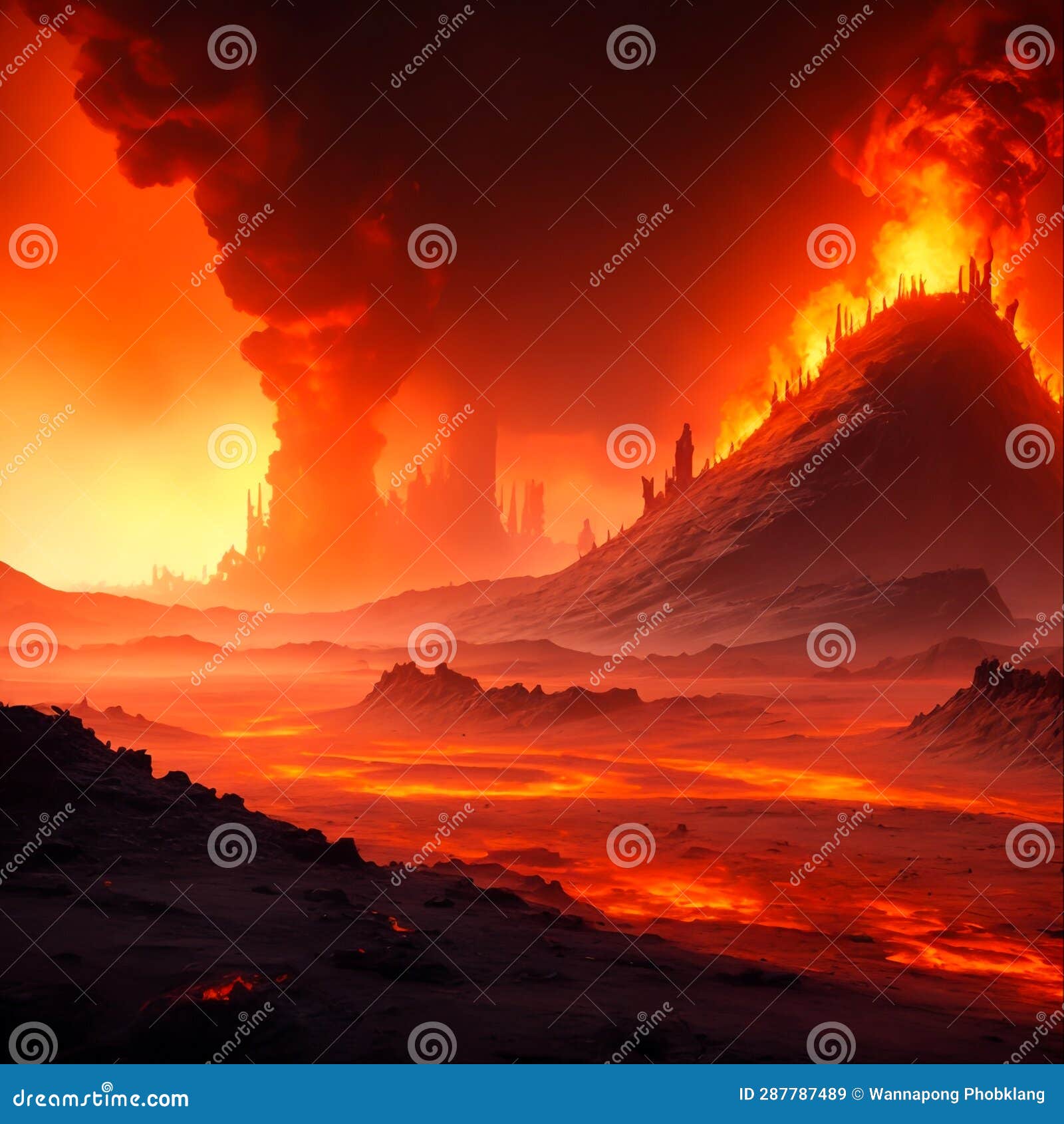 Hellish Landscape Fiery Inferno Surreal, Generative Ai Stock ...