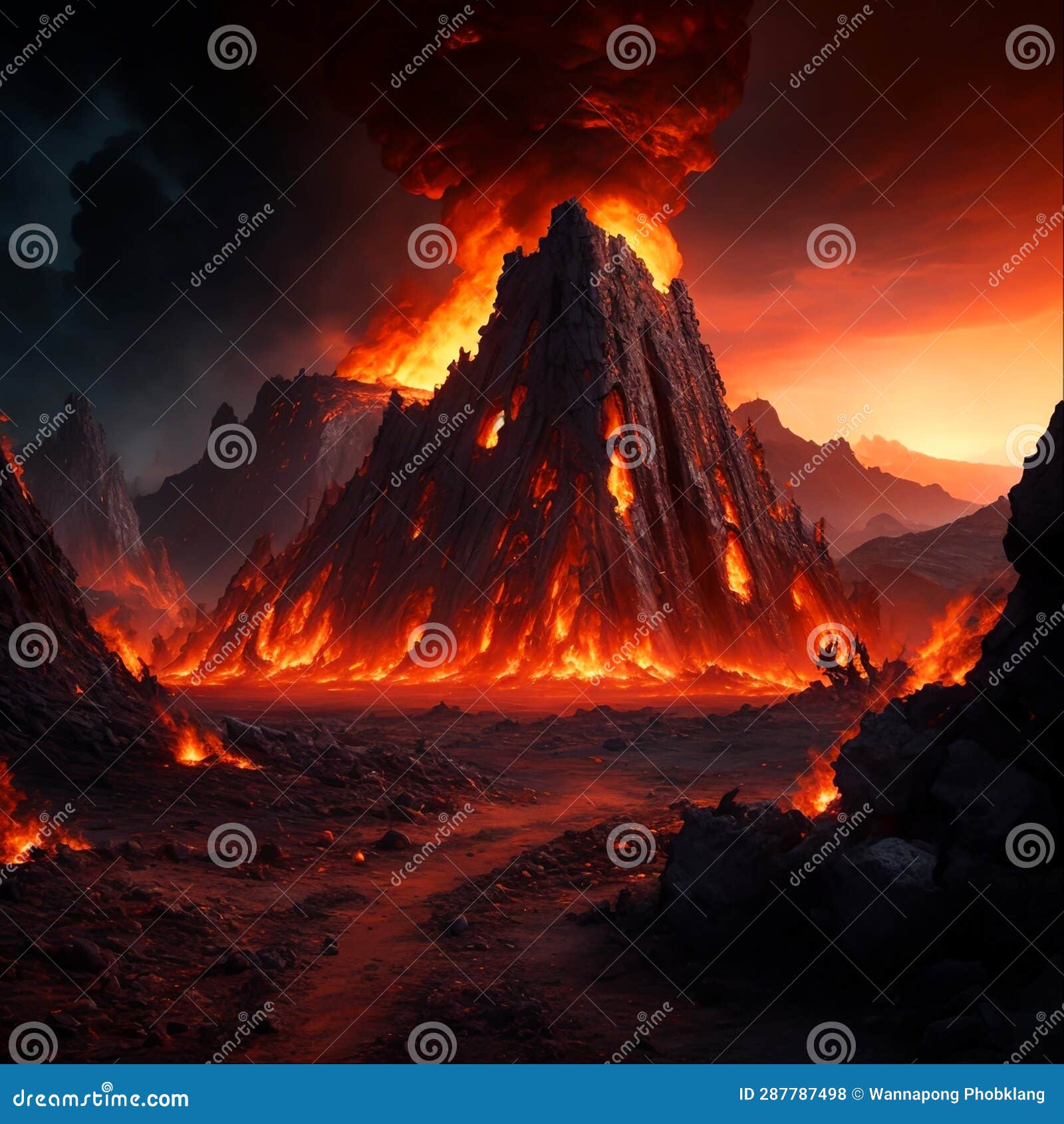 Hellish Landscape Fiery Inferno Surreal, Generative Ai Stock ...