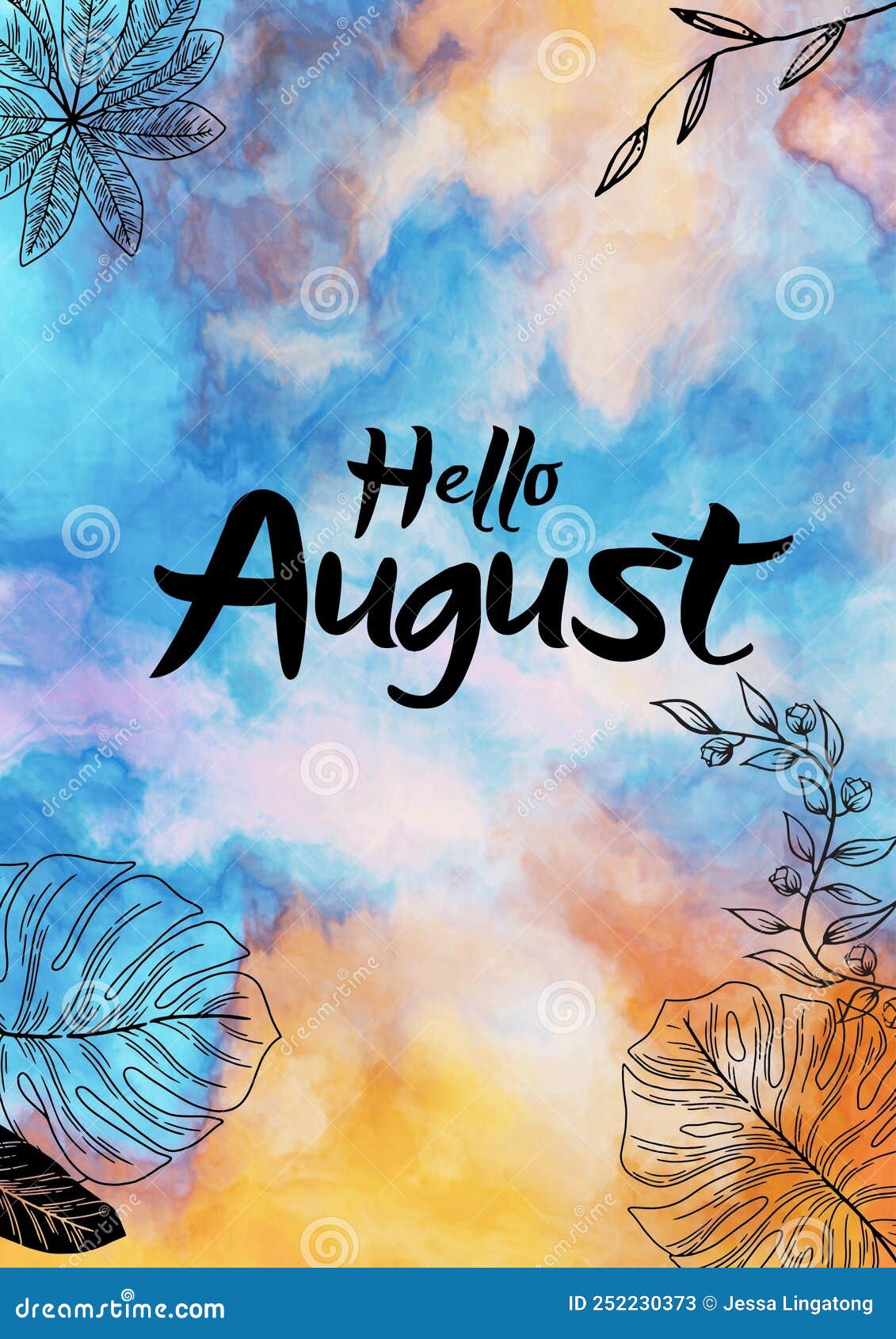 `Hello August` on a Sky-patterned Wallpaper Adorned with Floral ...