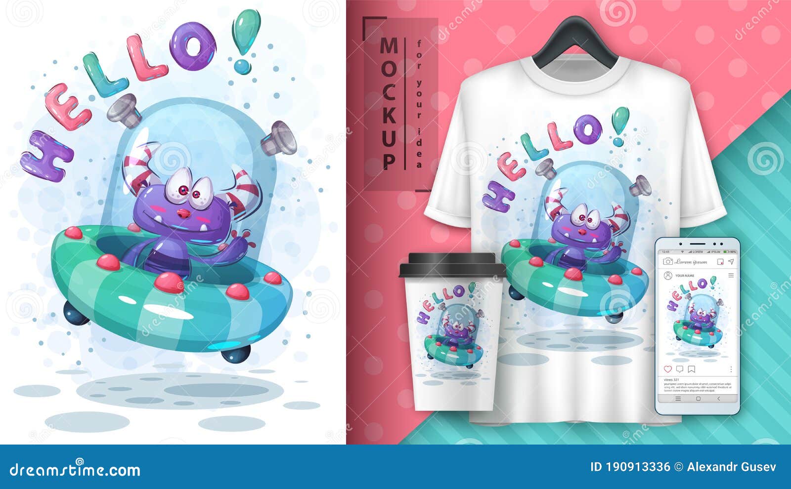 Hello Alien Poster and Merchandising. Stock Vector - Illustration of ...