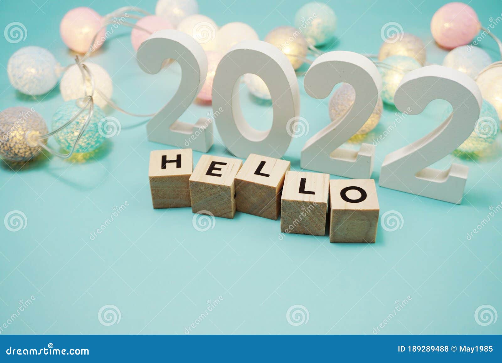 Hello 2022 Alphabet Letters with Space Copy on Blue Background Stock ...