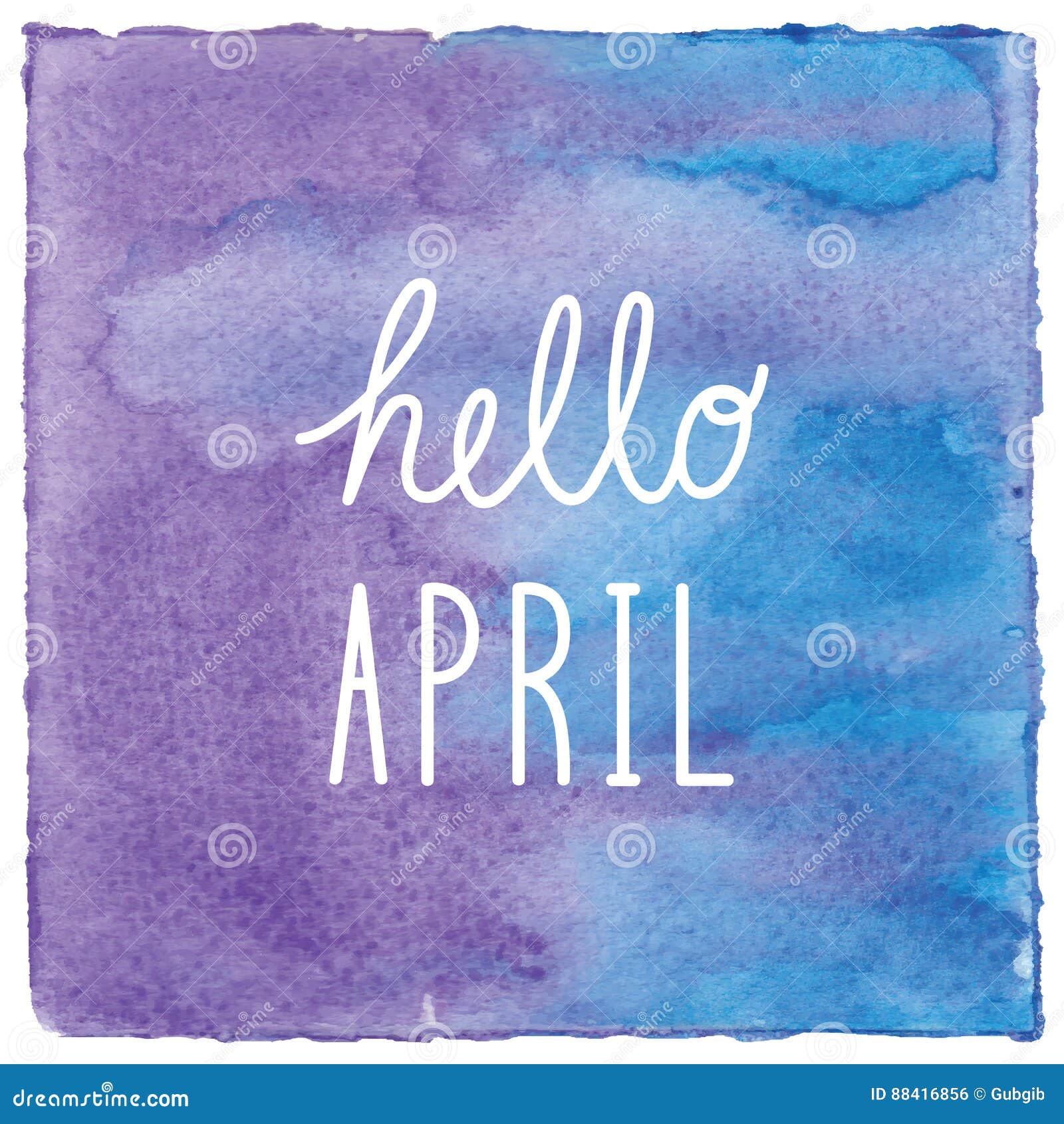 Hello April on Blue and Violet Watercolor Background Stock Illustration ...