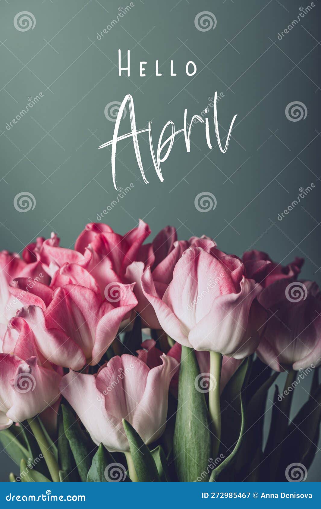 Hello April Card With Tulips Stock Image Image Of March Design
