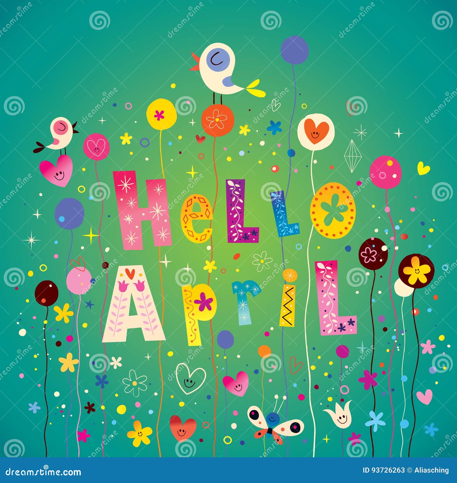 Hello April stock vector. Illustration of butterfly, green - 93726263