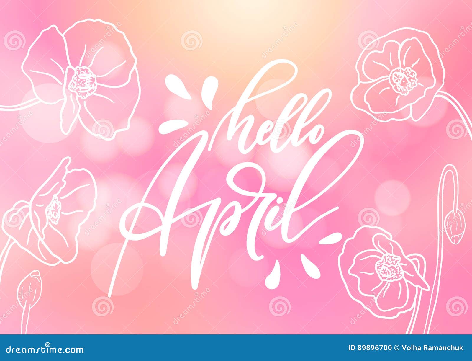Hello April Hand Drawn Lettering Design Isolated on a Blurred ...