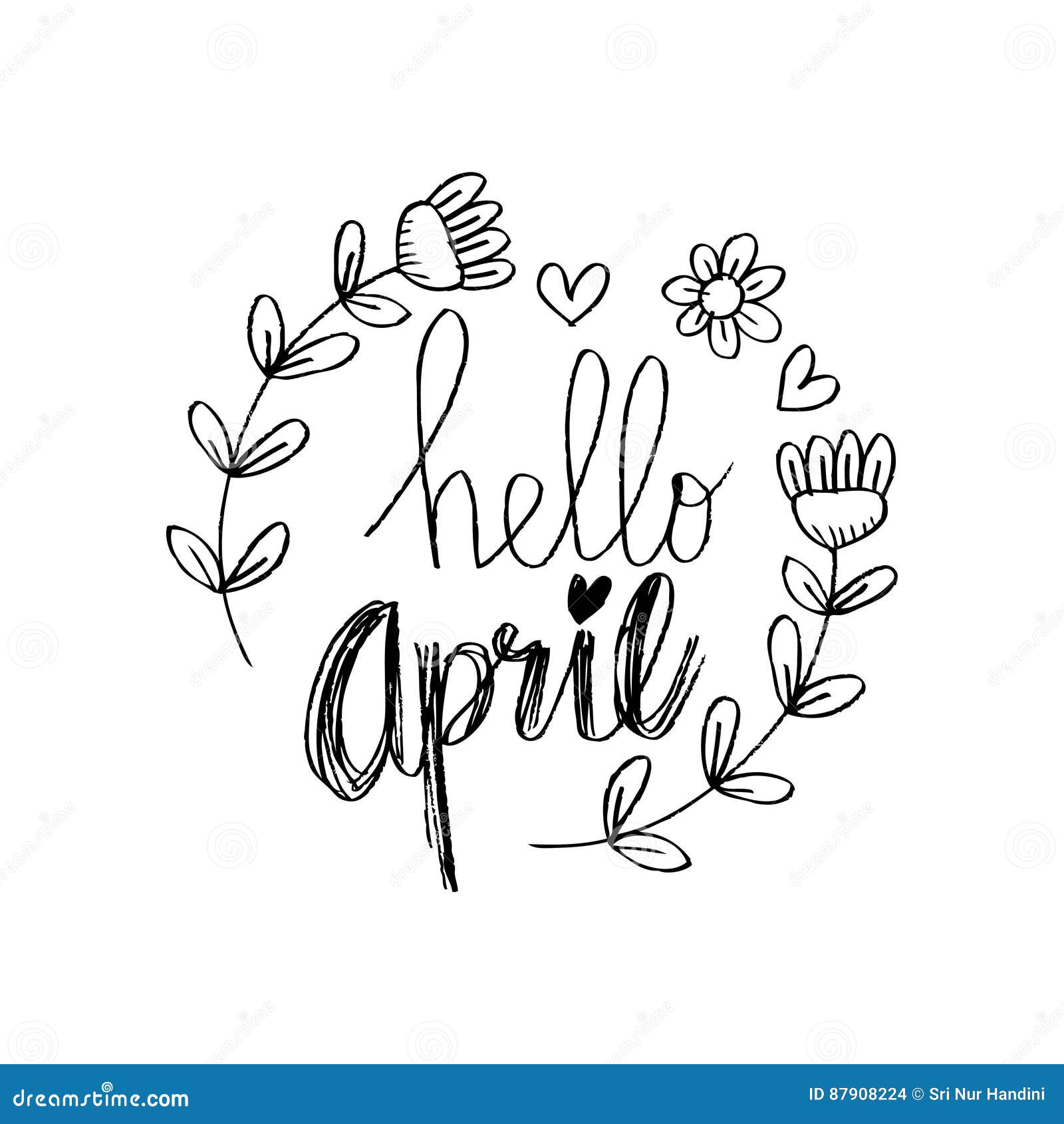 Hello April Handwritten Lettering Calligraphy In The Sketch Hand Drawn ...