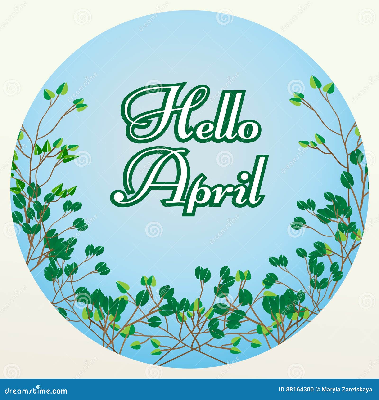 Hello April Lettering on Blue Background with Tree Branches Stock ...