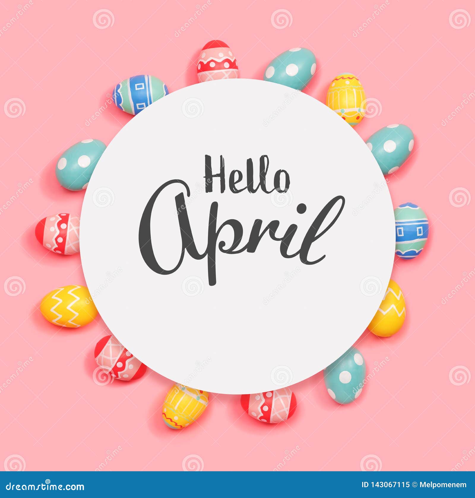 Hello April Message with Easter Eggs Stock Image - Image of circle ...