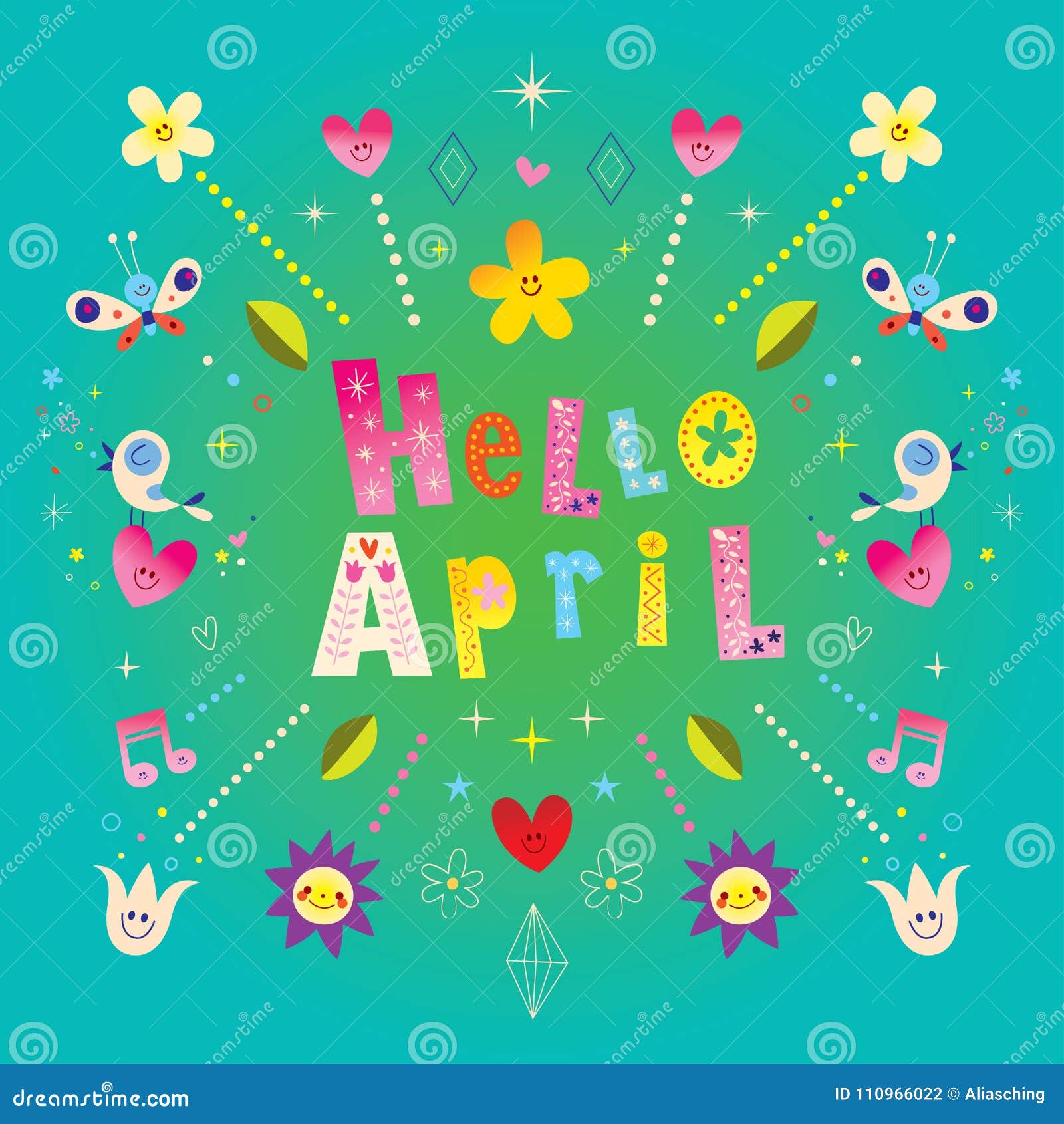 Hello April greeting card stock vector. Illustration of sign - 110966022