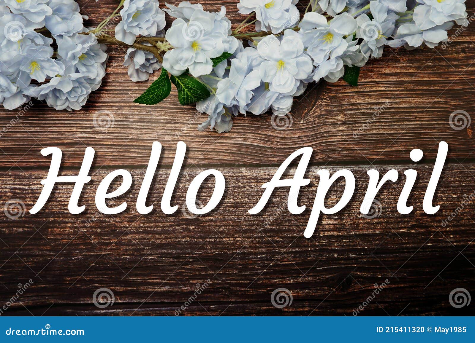 Hello April Text and Spring Flower Decoration on Wooden Background ...