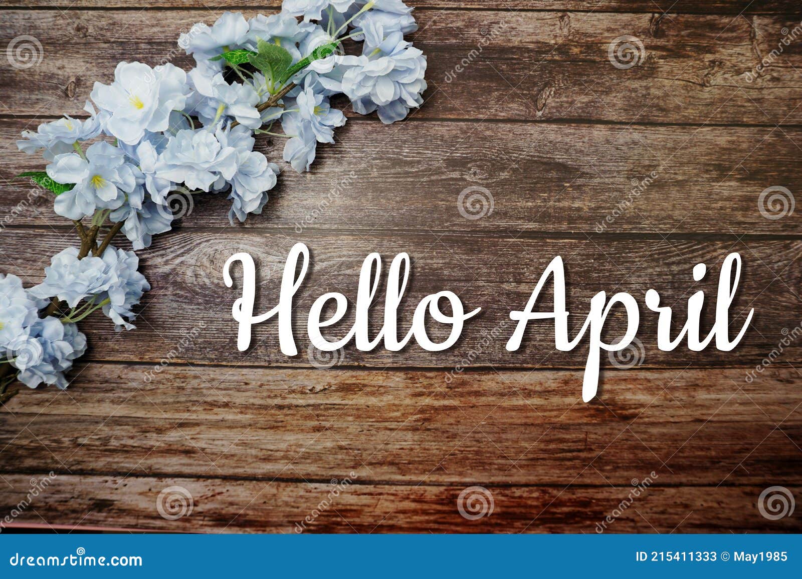 Hello April Text and Spring Flower Decoration on Wooden Background ...