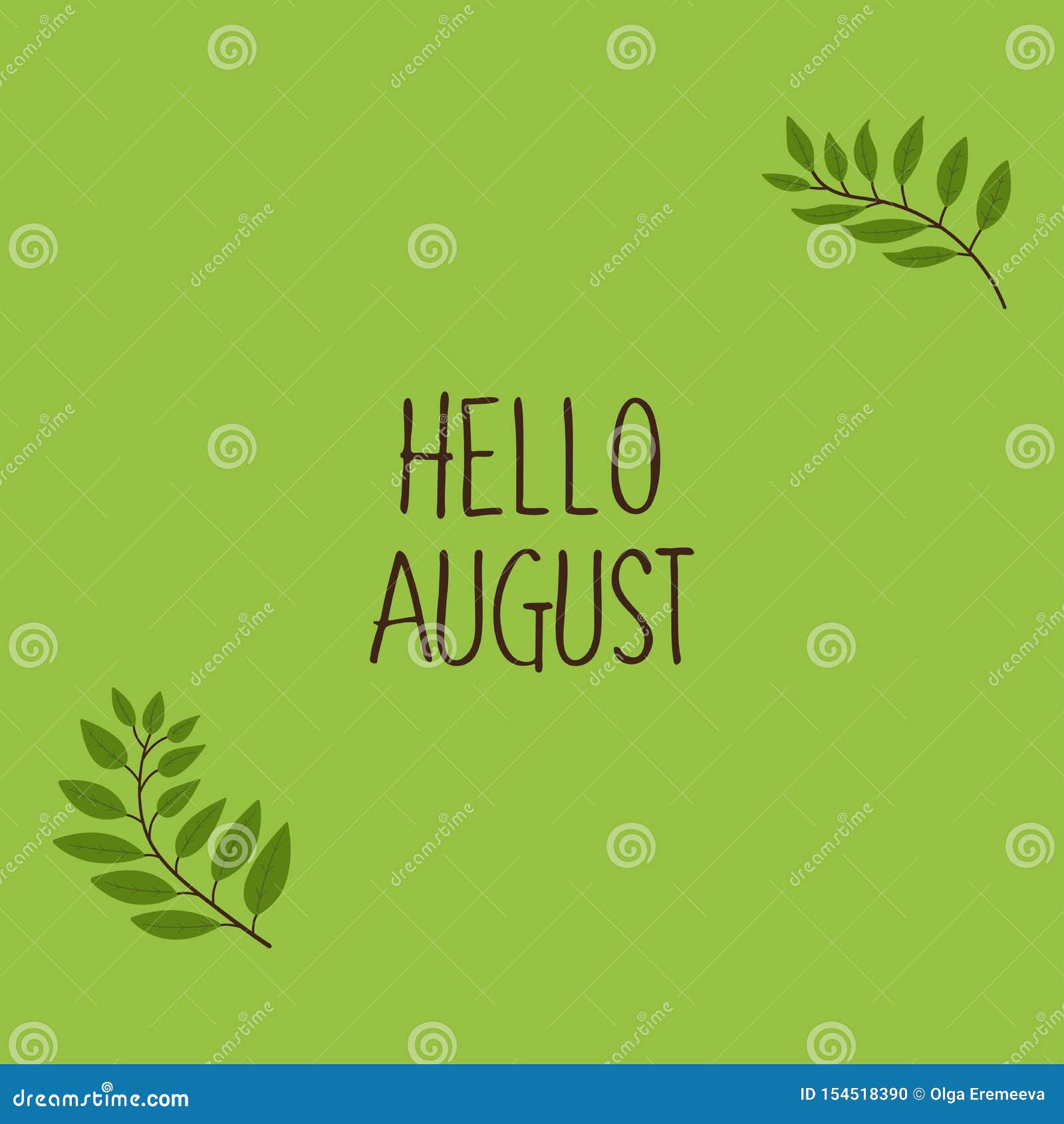 Hello August Green Background with Rowan Leaves Stock Illustration ...