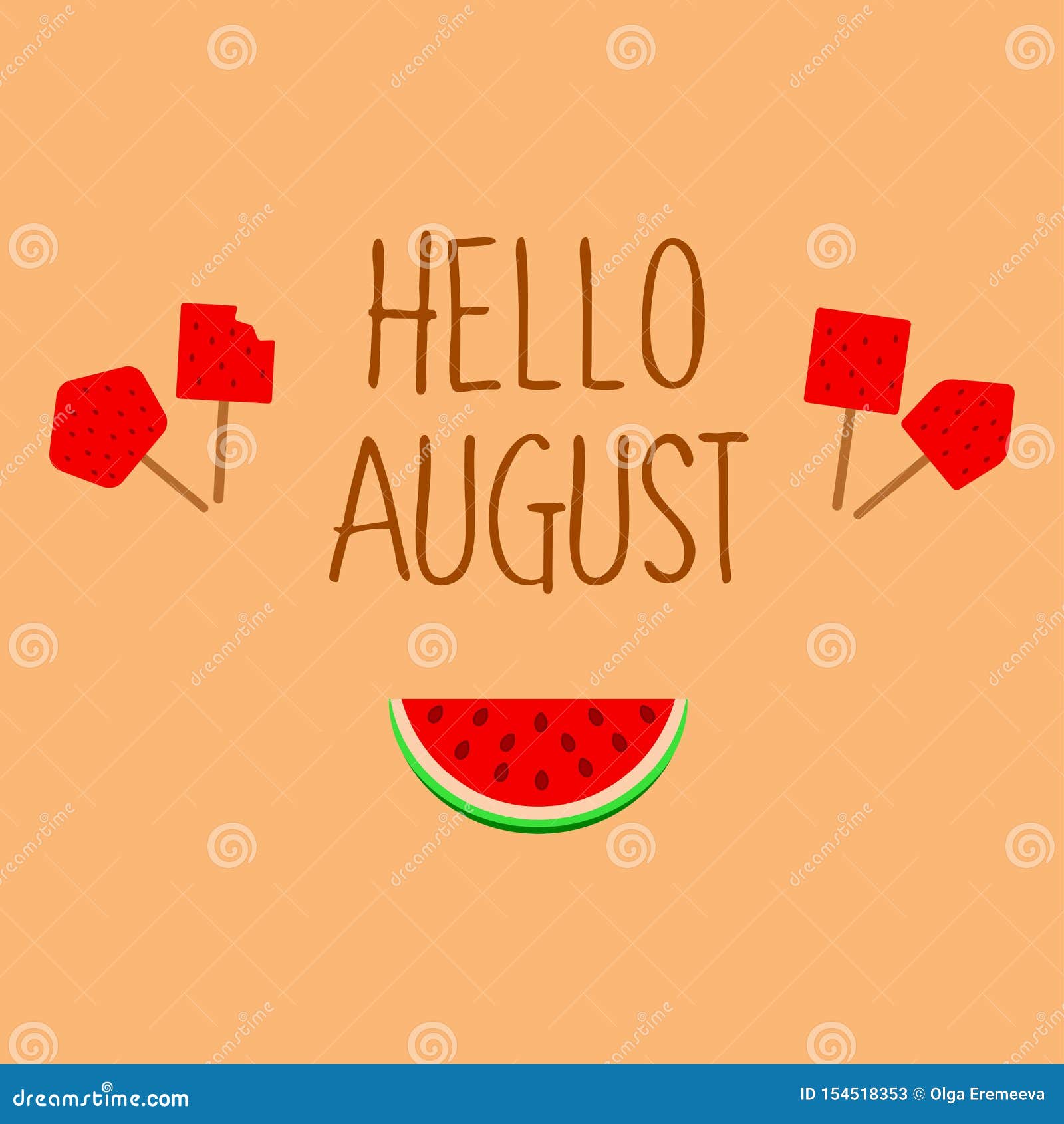 Hello August, Background with Slices of Watermelon, Pink, Summer Month ...