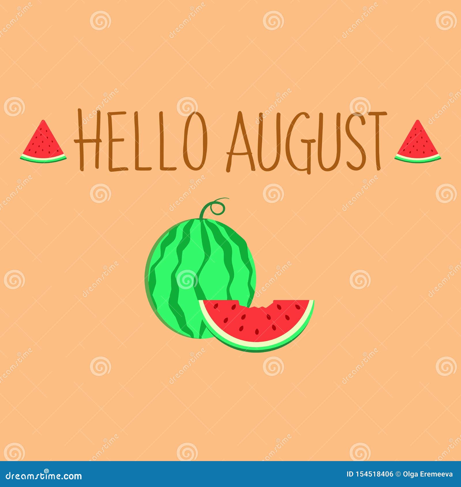 Hello August on Pink Background with Slices of Watermelon Stock ...