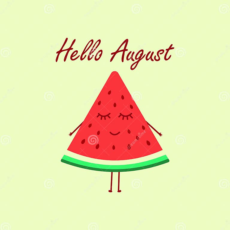 Hello August on Pink Background with Slices of Watermelon Stock ...