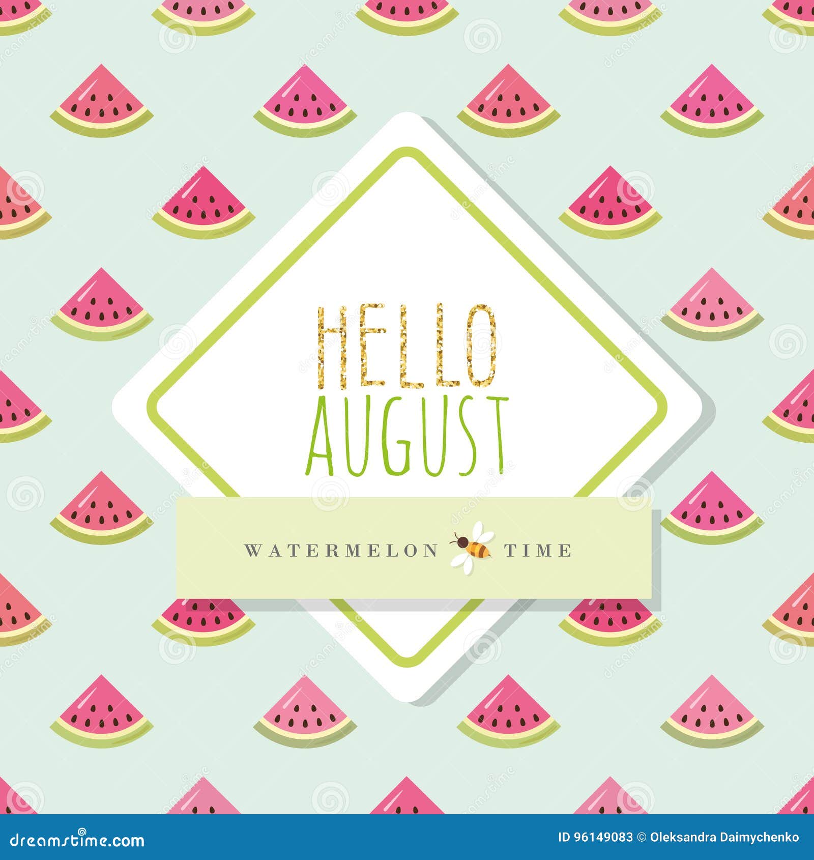 Hello August Banner Template. Included Seamless Pattern with Watermelon ...