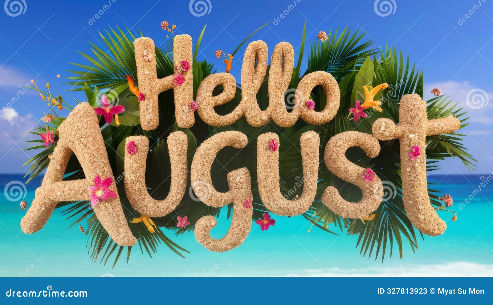 Hello August greeting card stock illustration. Illustration of hello ...