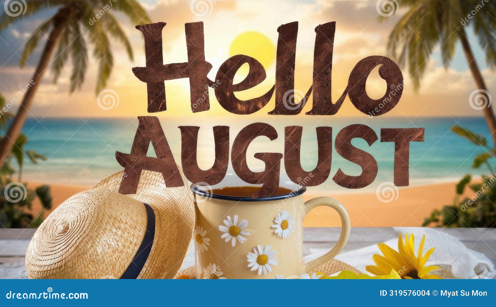 Hello August Greeting Card stock illustration. Illustration of love ...