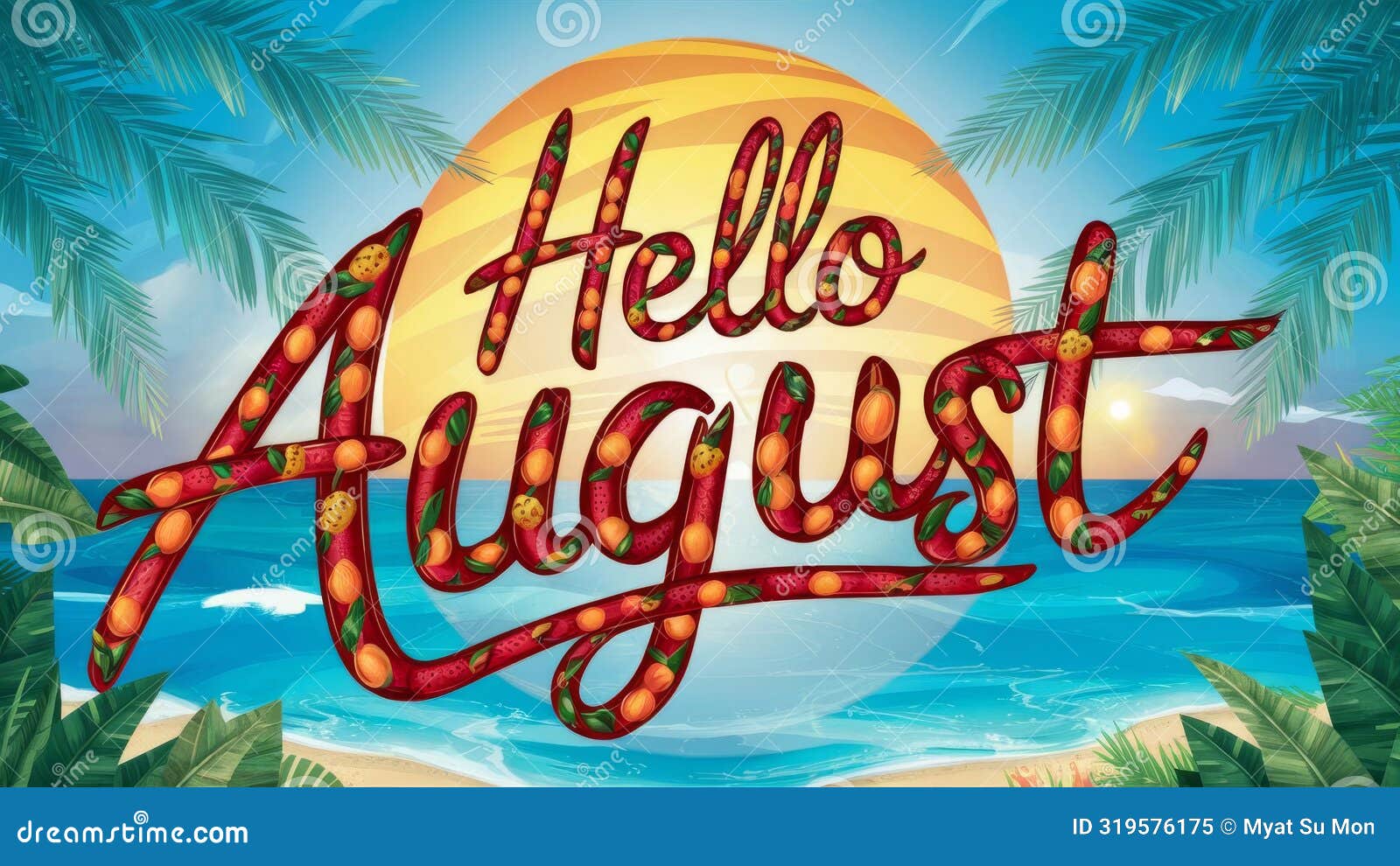 Hello August Greeting Card stock illustration. Illustration of ...