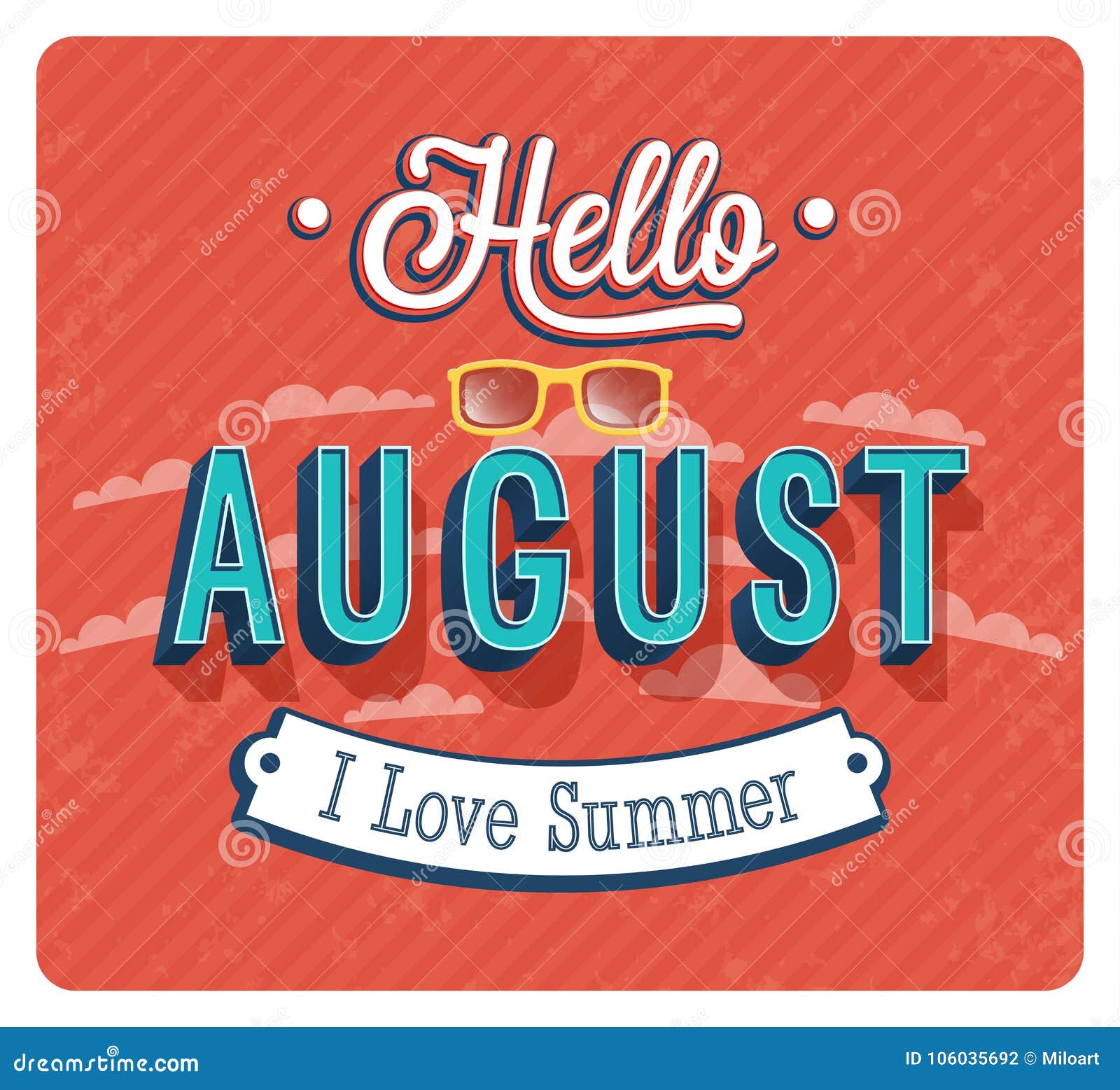 Hello August Typographic Design. Stock Vector - Illustration of banner ...