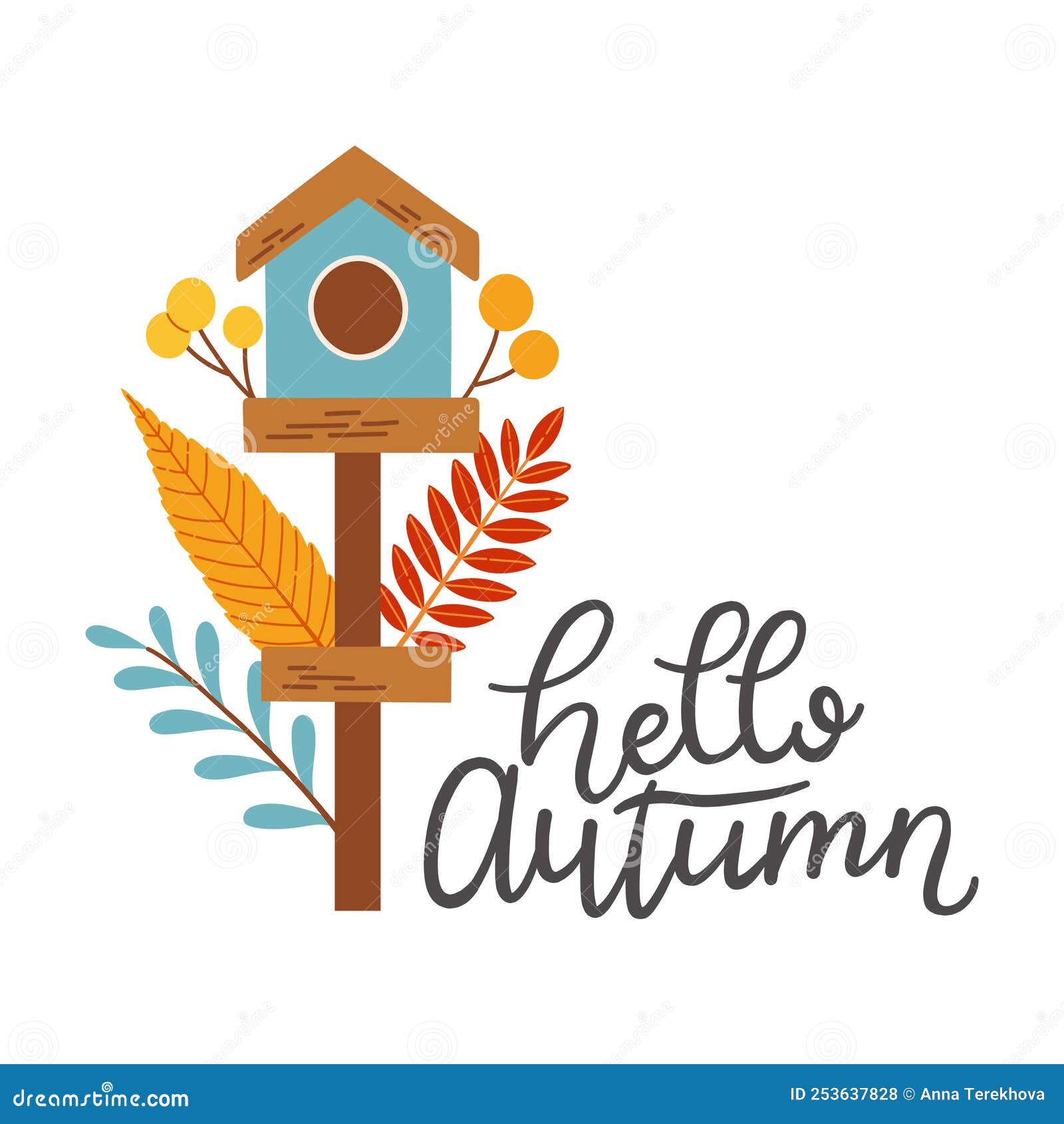 Hello Autumn Birdhouse Fall Season Vector Elements Stock Vector ...