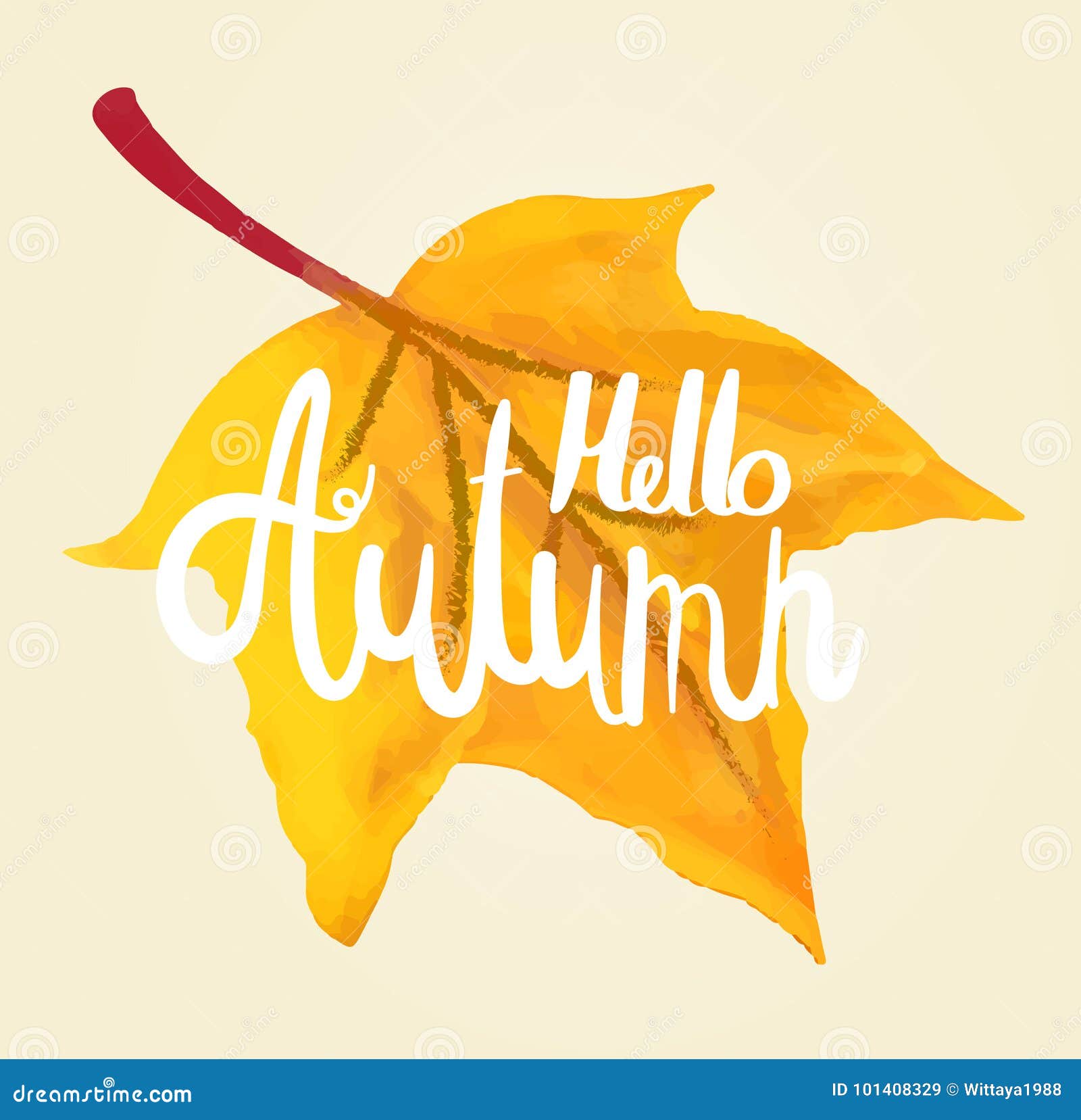 Hello Autumn Calligraphy by Hand on a Maple Leaf Made with Water Stock ...