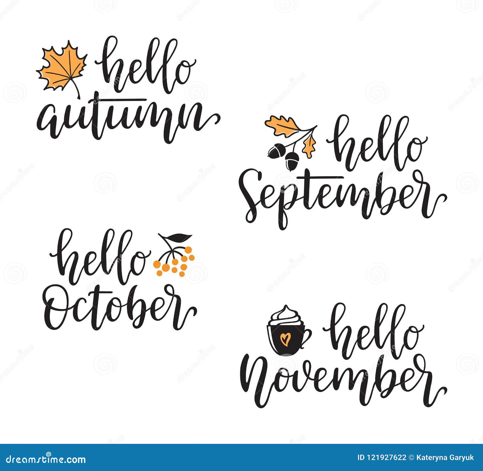 Hello Autumn Calligraphy Set Stock Vector - Illustration of month ...