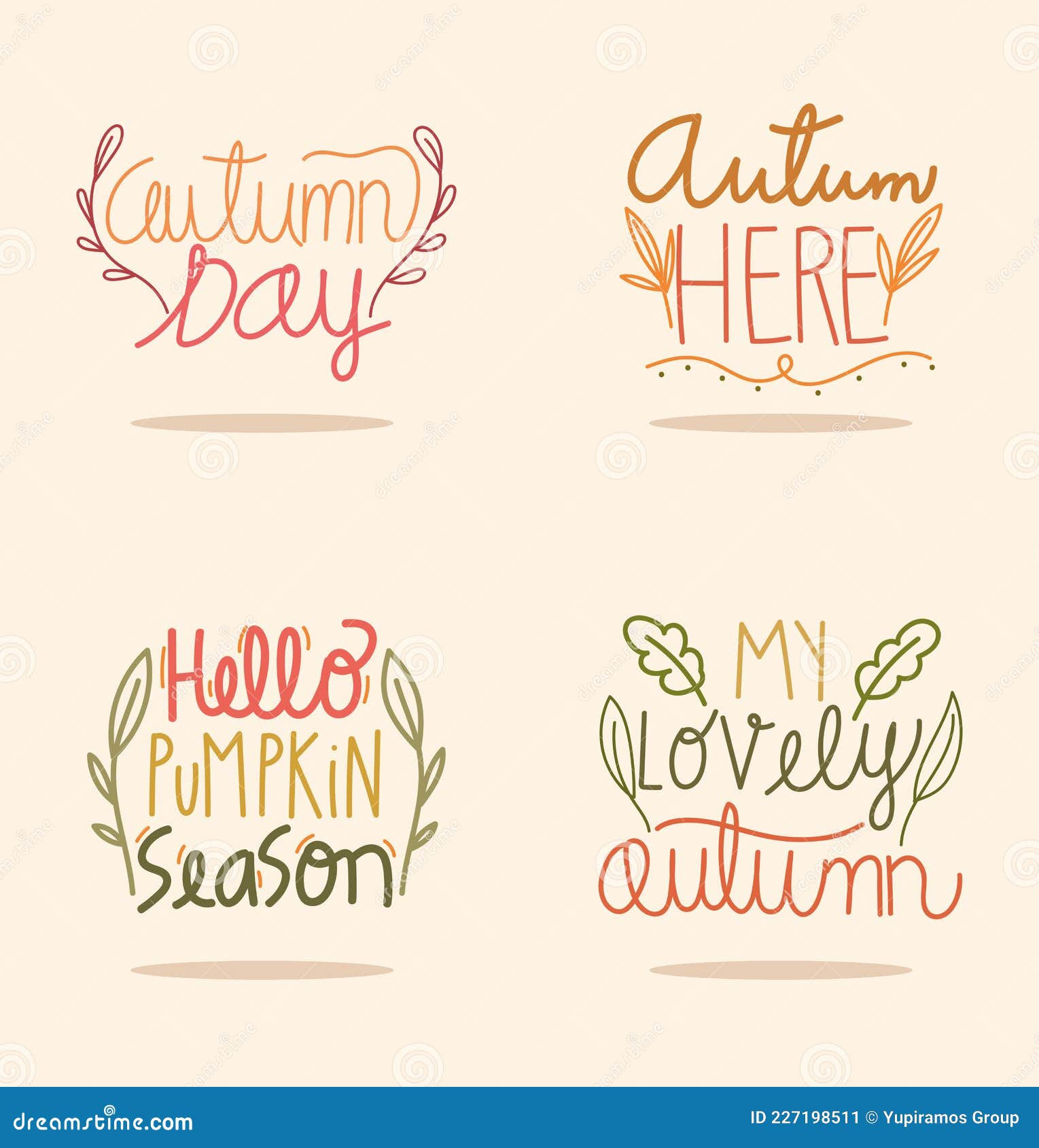 Hello Autumn Calligraphy Set Stock Vector - Illustration of quote ...
