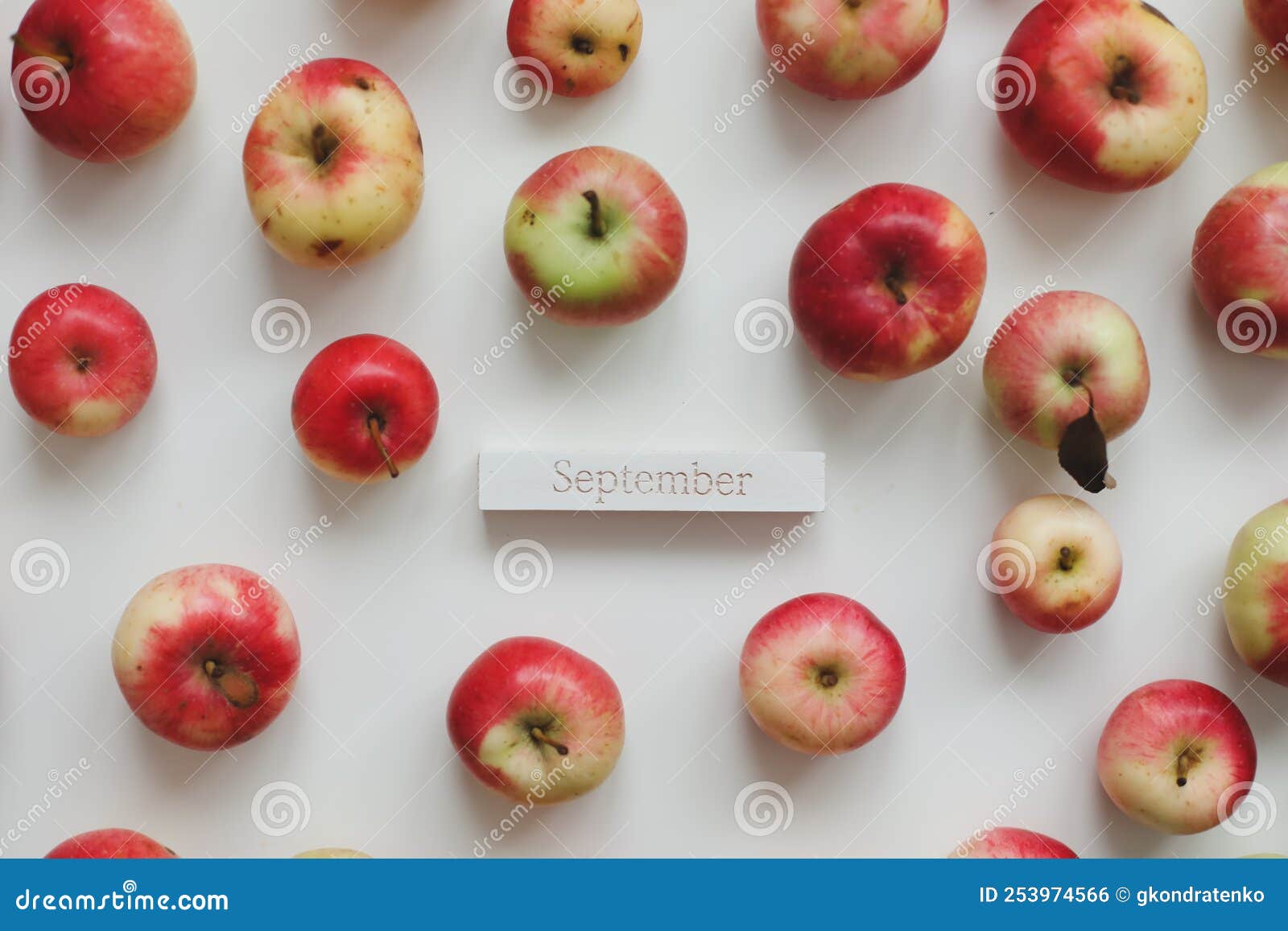 Hello Autumn Card with Fresh Red Apples on White Background Top View ...