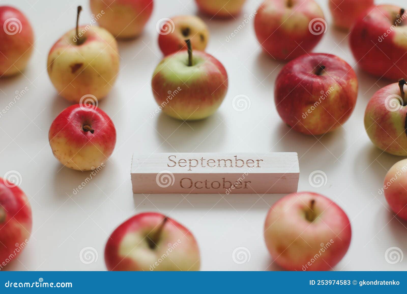 Hello Autumn Card with Fresh Red Apples on White Background Top View ...