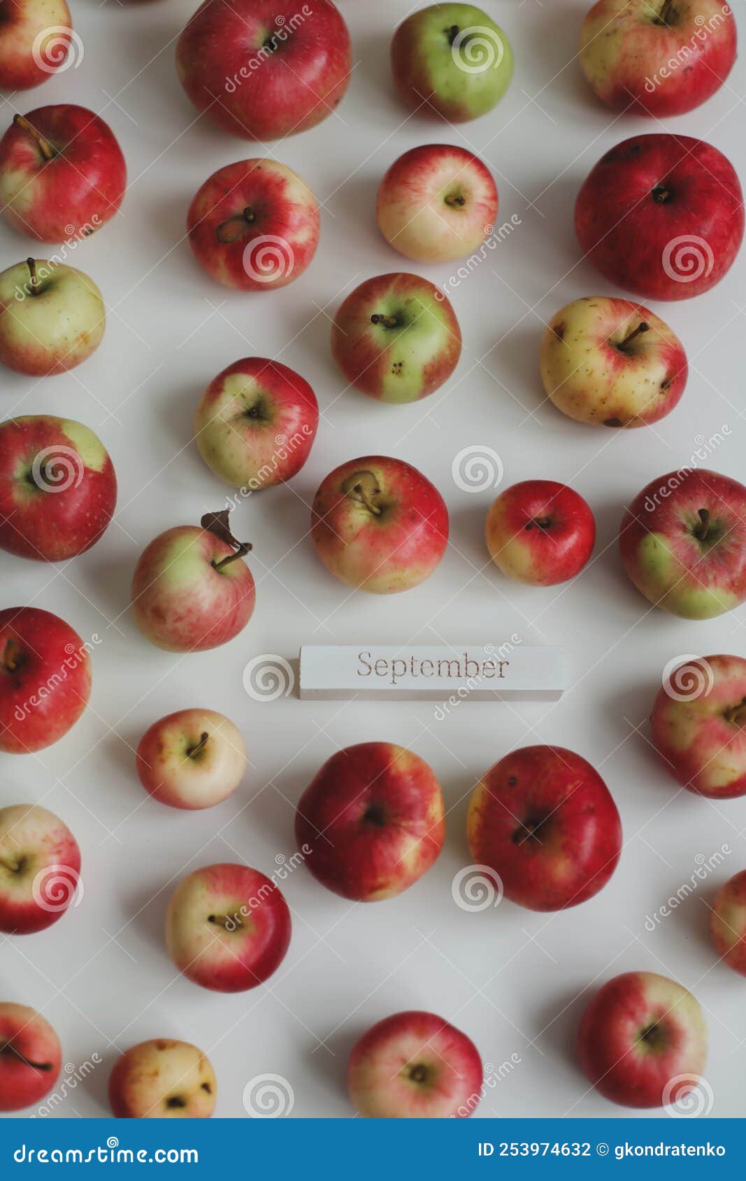 Hello Autumn Card with Fresh Red Apples on White Background Top View ...