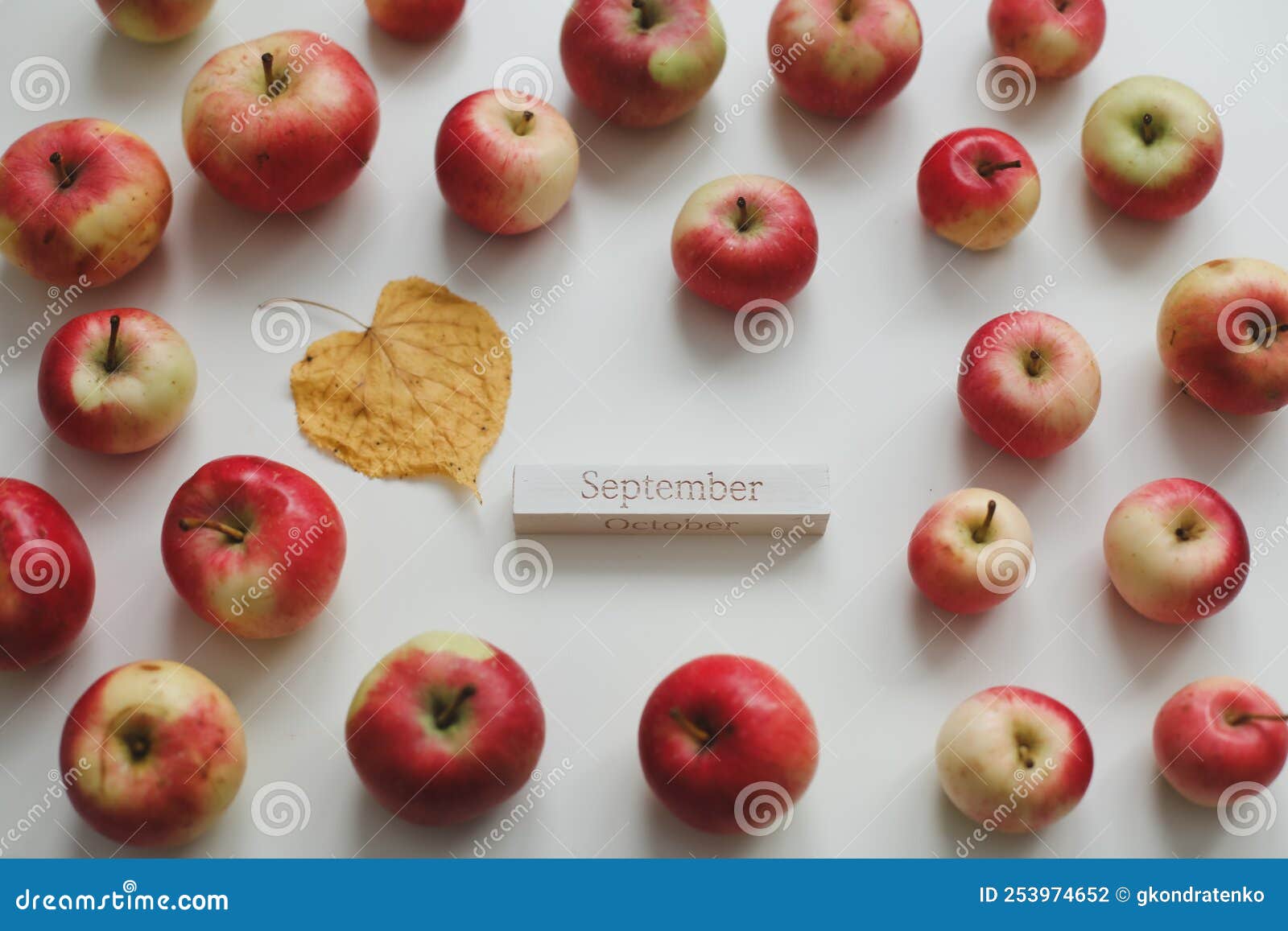 Hello Autumn Card with Fresh Red Apples on White Background Top View ...