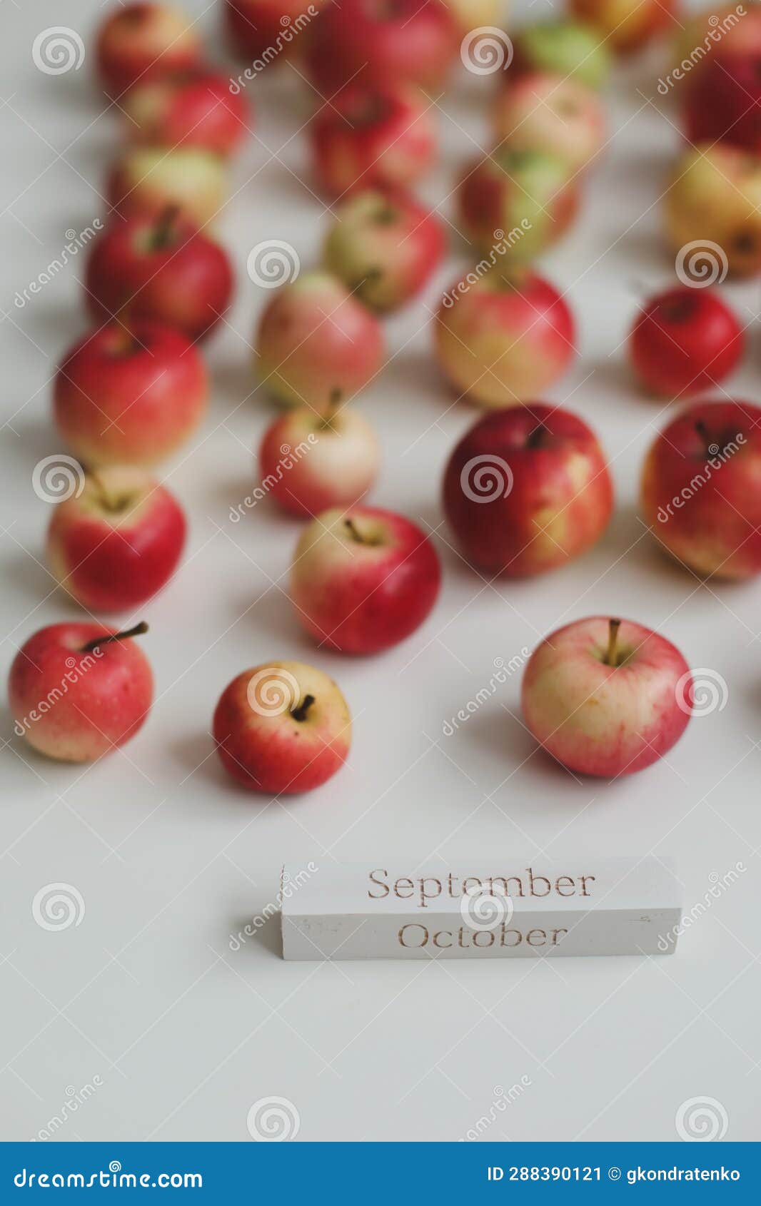 Hello Autumn Card with Fresh Red Apples on White Background Top View ...