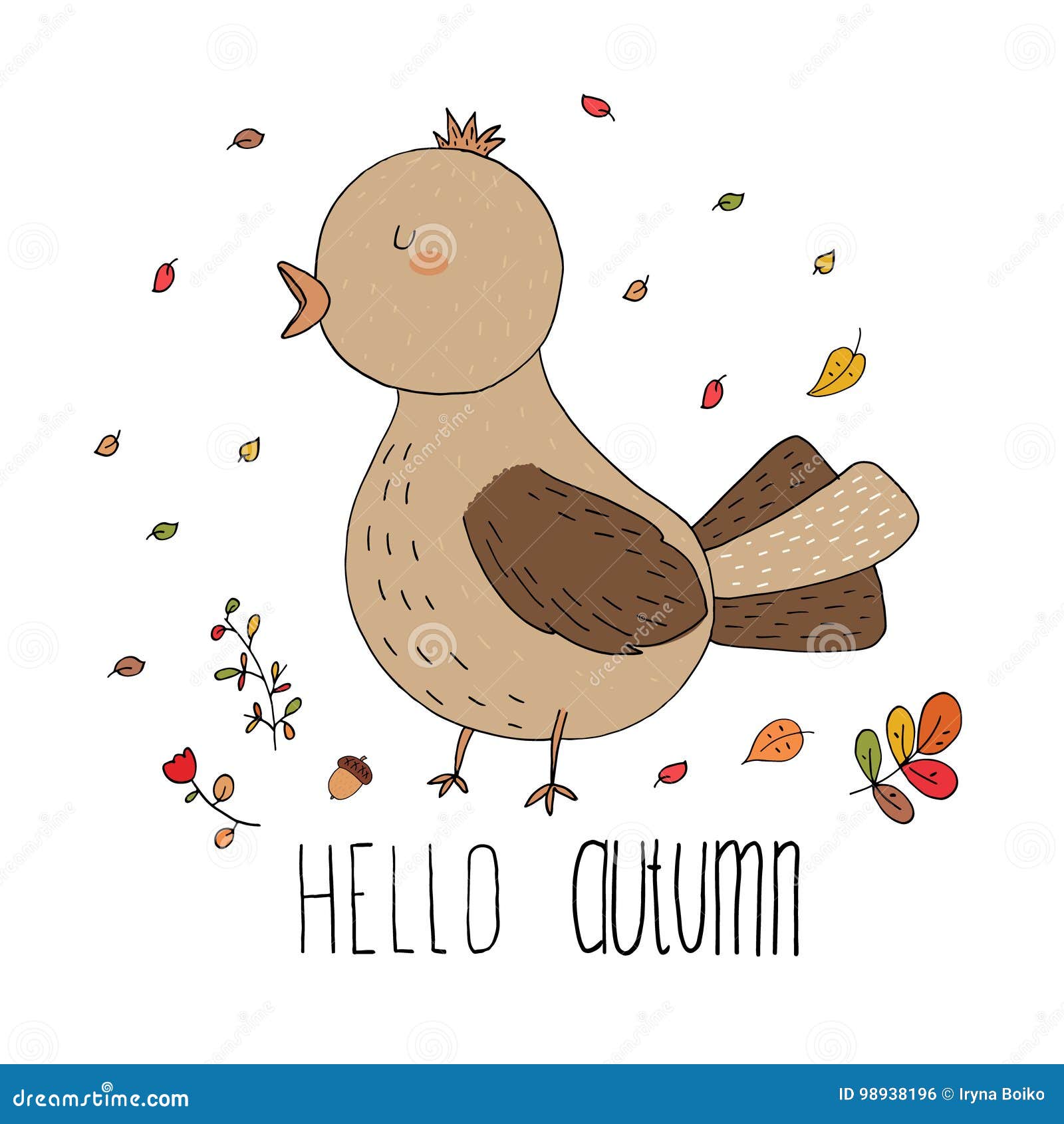 Hello Autumn Card Made of Leafs and Bird in Vector Stock Vector ...