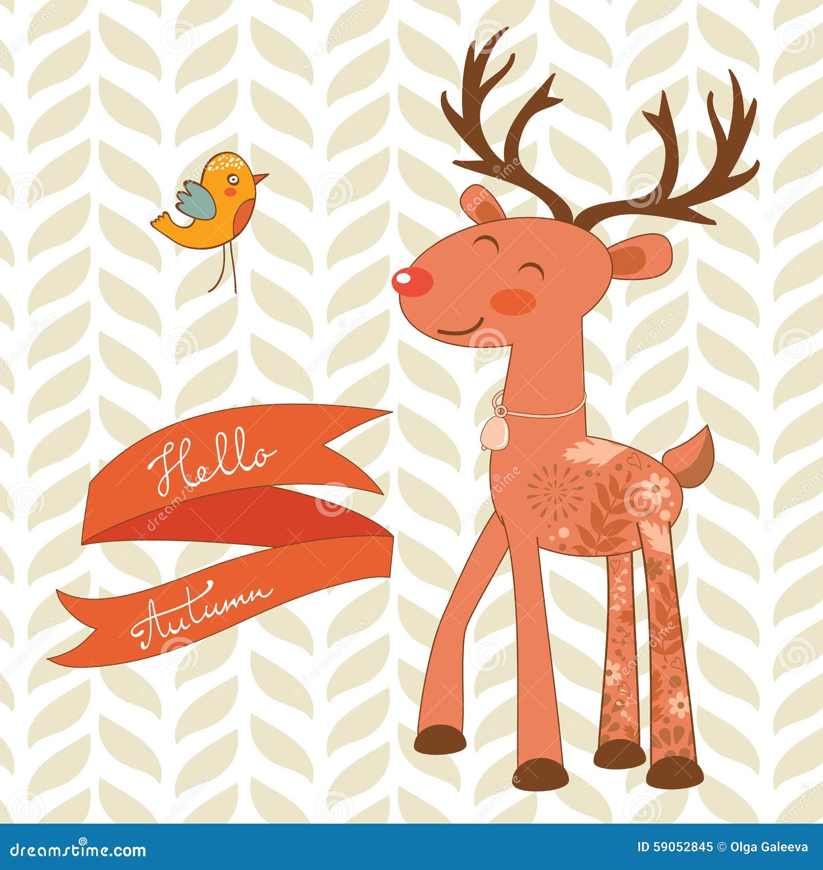 Hello Autumn Concept Card with Cute Deer Stock Vector - Illustration of ...