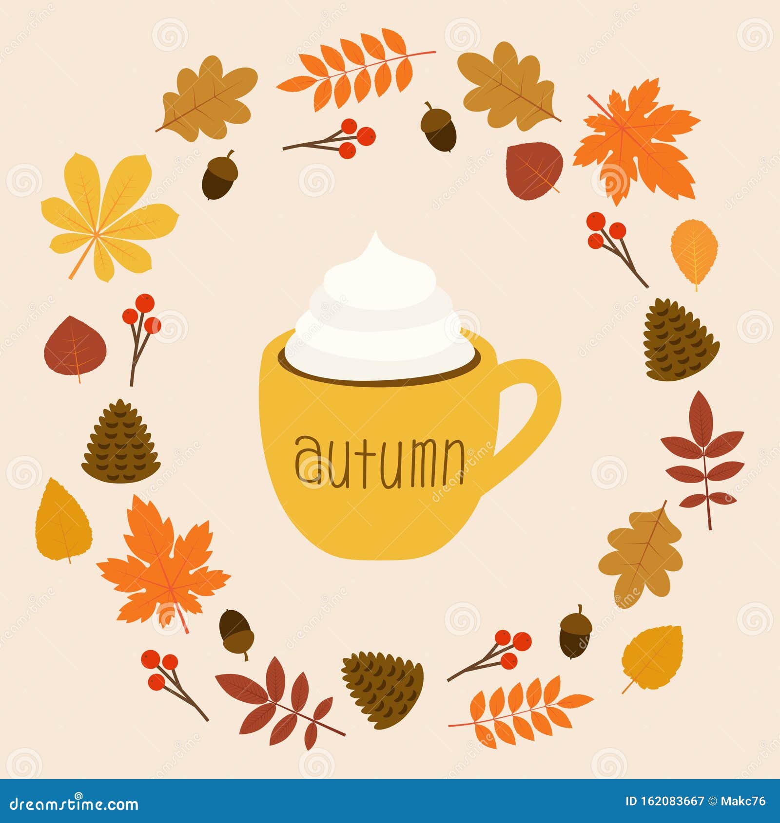 Hello Autumn Cup of Coffee Leaves on the Flat Background Stock Vector ...