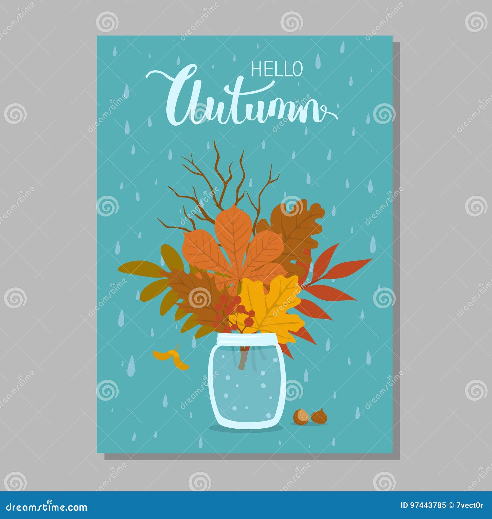 Hello Autumn Fall Background with Park Leaves Arrangement in Jar and ...