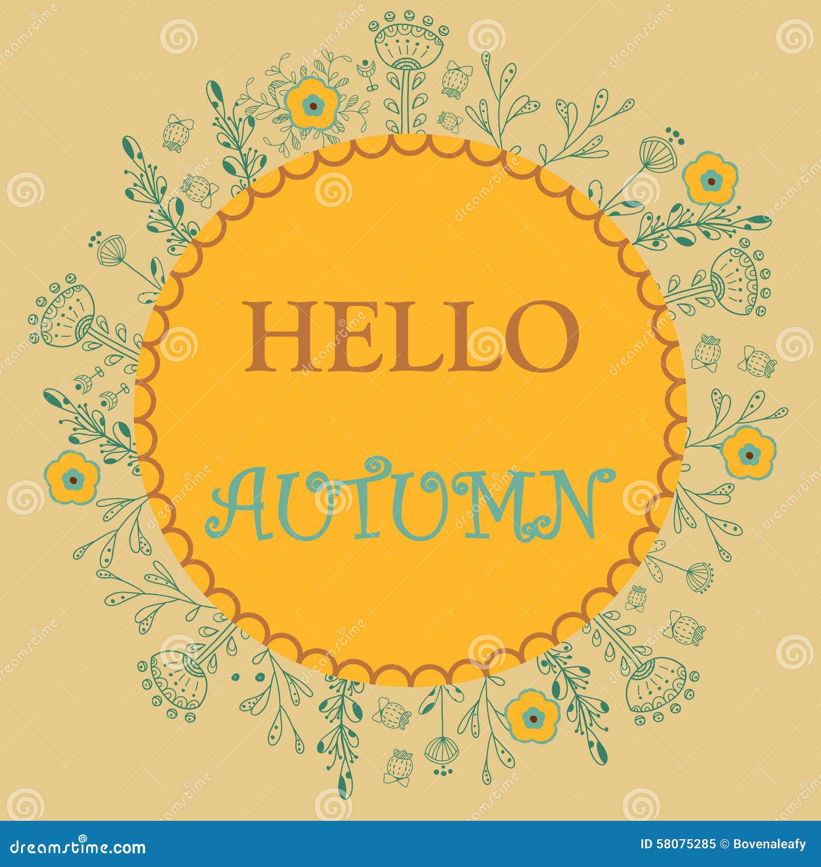 Hello autumn floral card stock vector. Illustration of fall - 58075285
