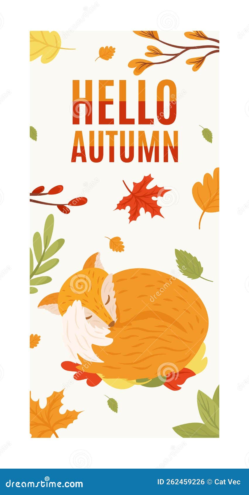 Hello Autumn Hand Drawn Card Autumn Leaves Sketch, Design Elements ...