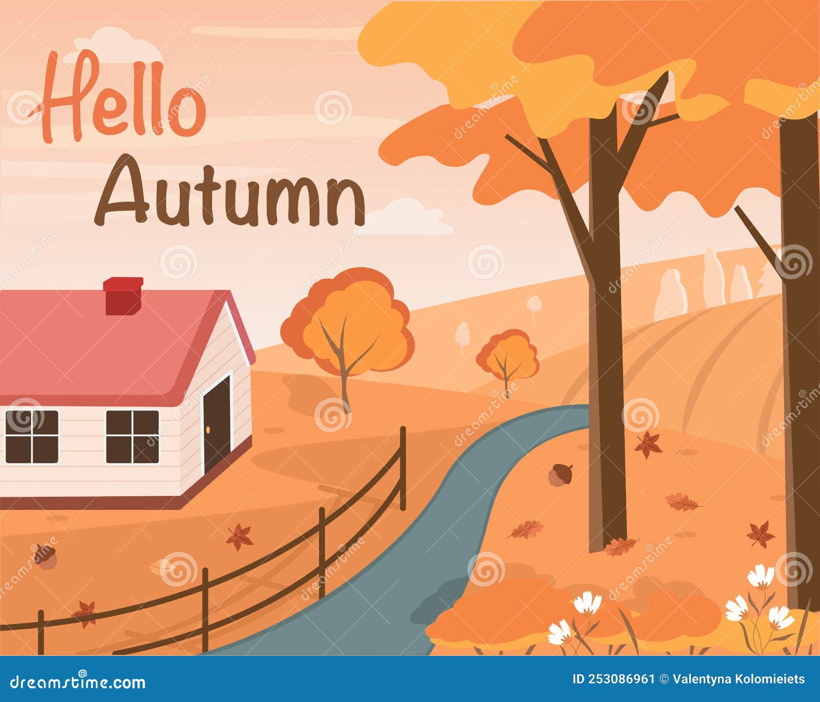Hello Autumn Landscape. Fall Vector Illustration Stock Vector ...
