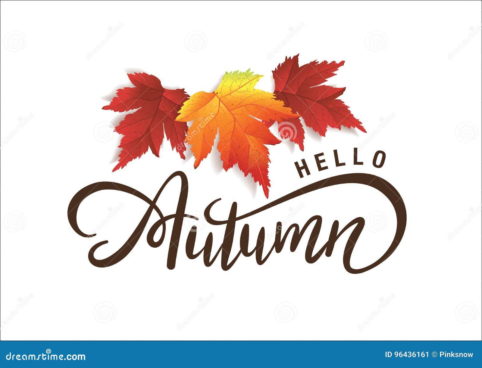 Hello Autumn, Lettering, Autumn Tree With Sending Leaves, Postcard For ...