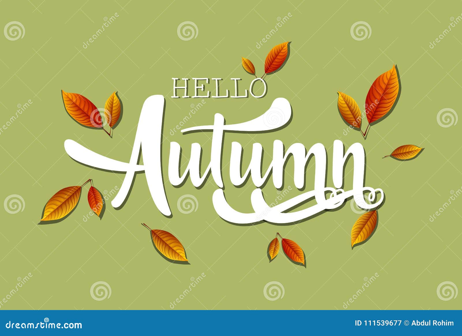 Hello Autumn Lettering with Leaves Stock Vector - Illustration of green ...