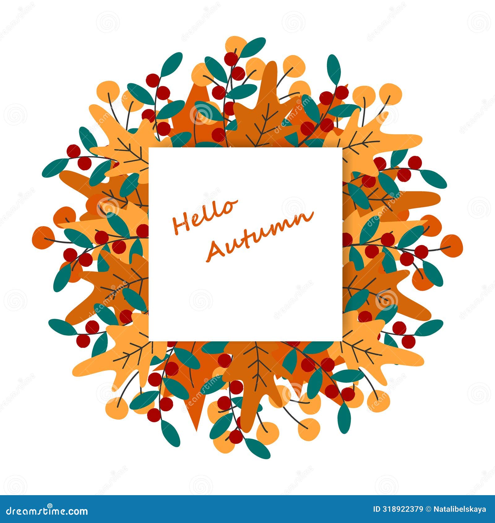 Hello Autumn Text Inside Frame of Fall Leaves on Sticker Note Page Copy ...